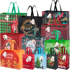 zuiyin 20pcs christmas gift bags with gift tags, assorted sizes gift bags reusable extra large shopping bags have santa claus plaid merry christmas ​pattern of gift bag for christmas party, christmas surprise