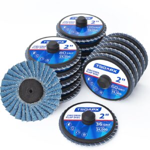 tsoapx 20 pcs flap discs set, 2" zirconia roll lock die grinder sanding disc sandpaper wheels grit 36/60/80/120, flap wheel for wood & metal sanding