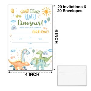 YSTEP Dinosaur Birthday Party Invitations, 20 Invite Cards with Envelopes, 4" x 6" Dino Birthday Invites - C19