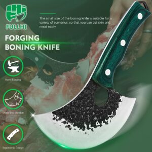 FULLHI Portable 14/15pcs Butcher knife set cleaver green woodhandle with bag Hand Forged chef knife Boning Knife High Carbon Steel viking knife set For Kitchen