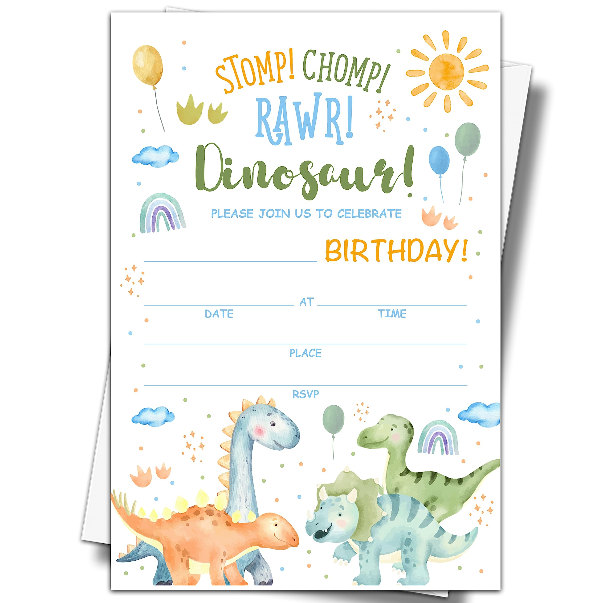 YSTEP Dinosaur Birthday Party Invitations, 20 Invite Cards with Envelopes, 4" x 6" Dino Birthday Invites - C19