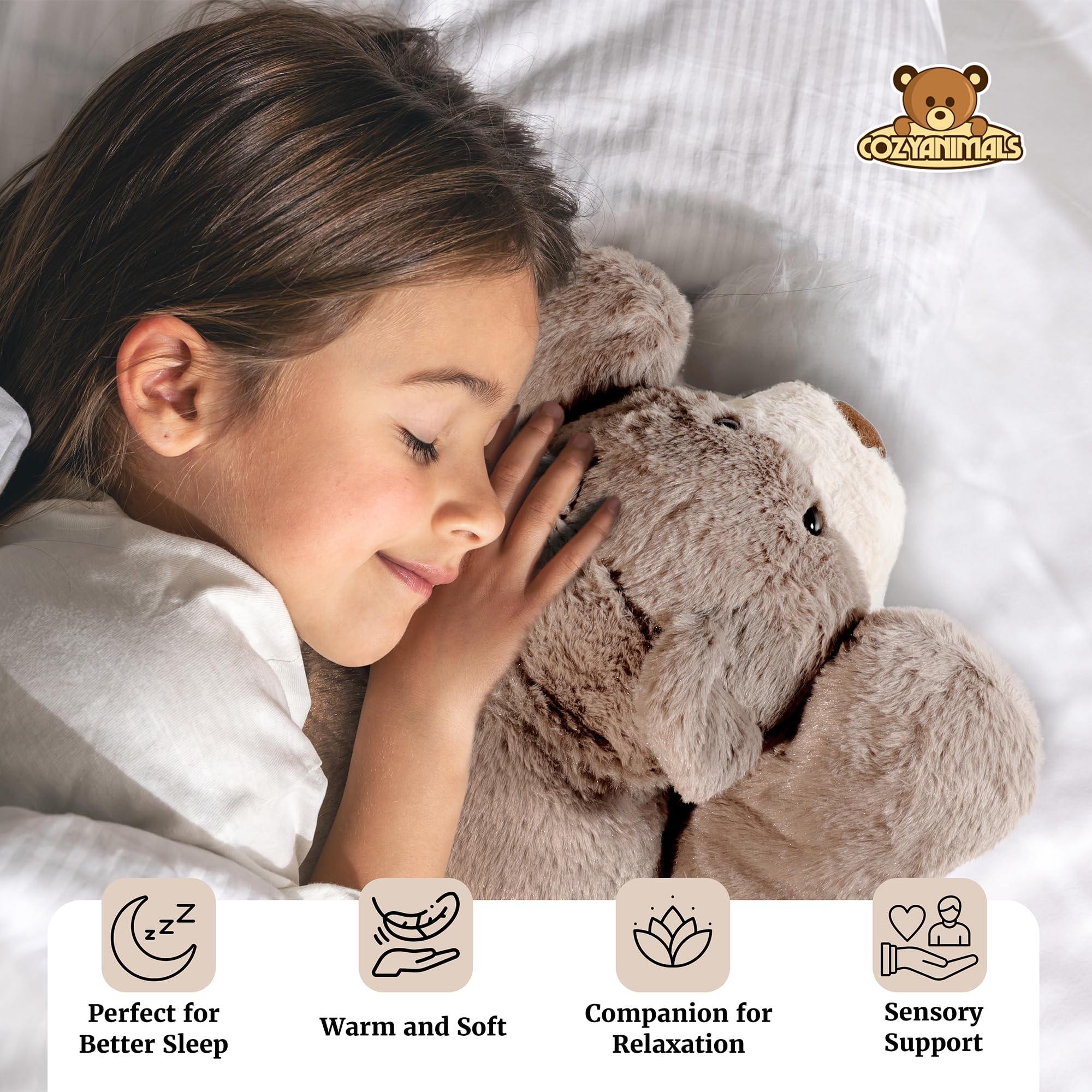 COZYANIMALS 3.5 lbs 20 inch Stuffed Animal Bear, Plush Pillow Toy for Adults Teens Children Kids, Microwaveable Warmies, Super for Birthday