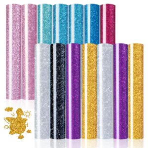 htvront glitter heat transfer vinyl bundle - 15 pack 12" x 10" htv sheets glitter htv vinyl for t-shirts, glitter iron on vinyl for cricut - easy to cut & weed