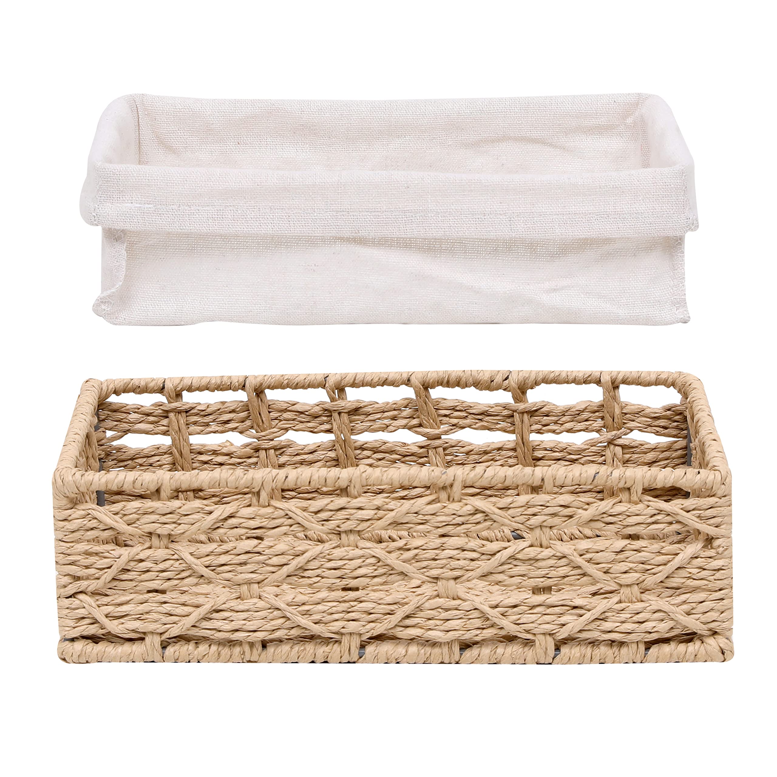 Sopsele Small Wicker Baskets for Organizing,Paper Rope Storage Basket，Desk Basket With Liner,Hand Towel Baskets, Baskets for Drawer Organizing, Toilet Tank Basket, Set of 2 Beige