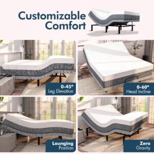 Adjustable Bed Base with Massage, Queen Adjustable Bed Frame (SF - Elite), Wireless Remote, USB Ports, Under-Bed Light, 5 Minutes Assembly, Head/Foot Incline Zero Gravity Bed