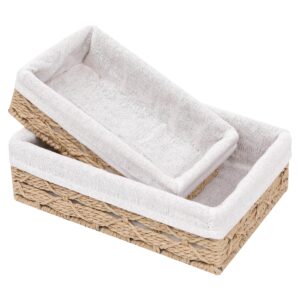 sopsele small wicker baskets for organizing,paper rope storage basket，desk basket with liner,hand towel baskets, baskets for drawer organizing, toilet tank basket, set of 2 beige