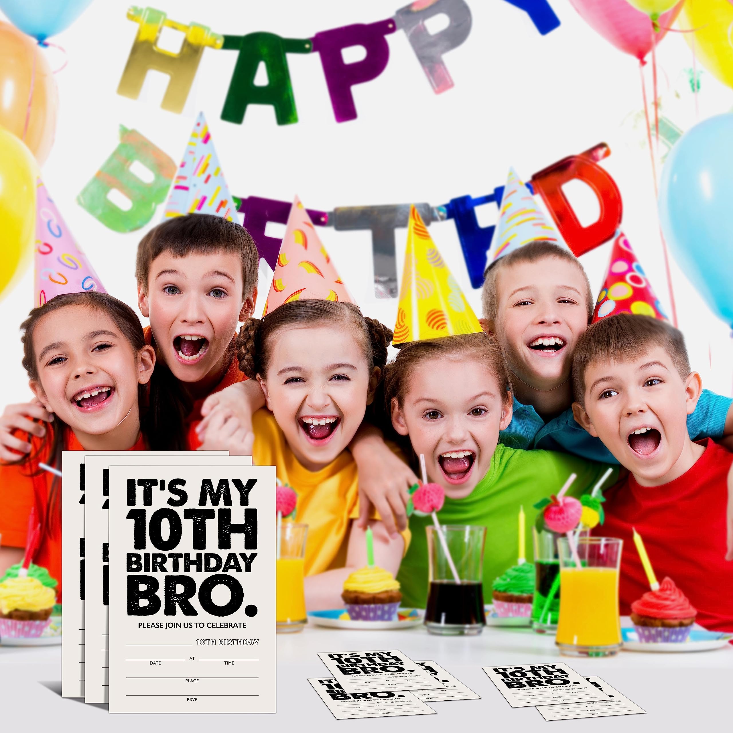 YSTEP It's My 10th Birthday Party Invitations, 20 Invite Cards with Envelopes, 4" x 6" Black and White Birthday Invites - C15