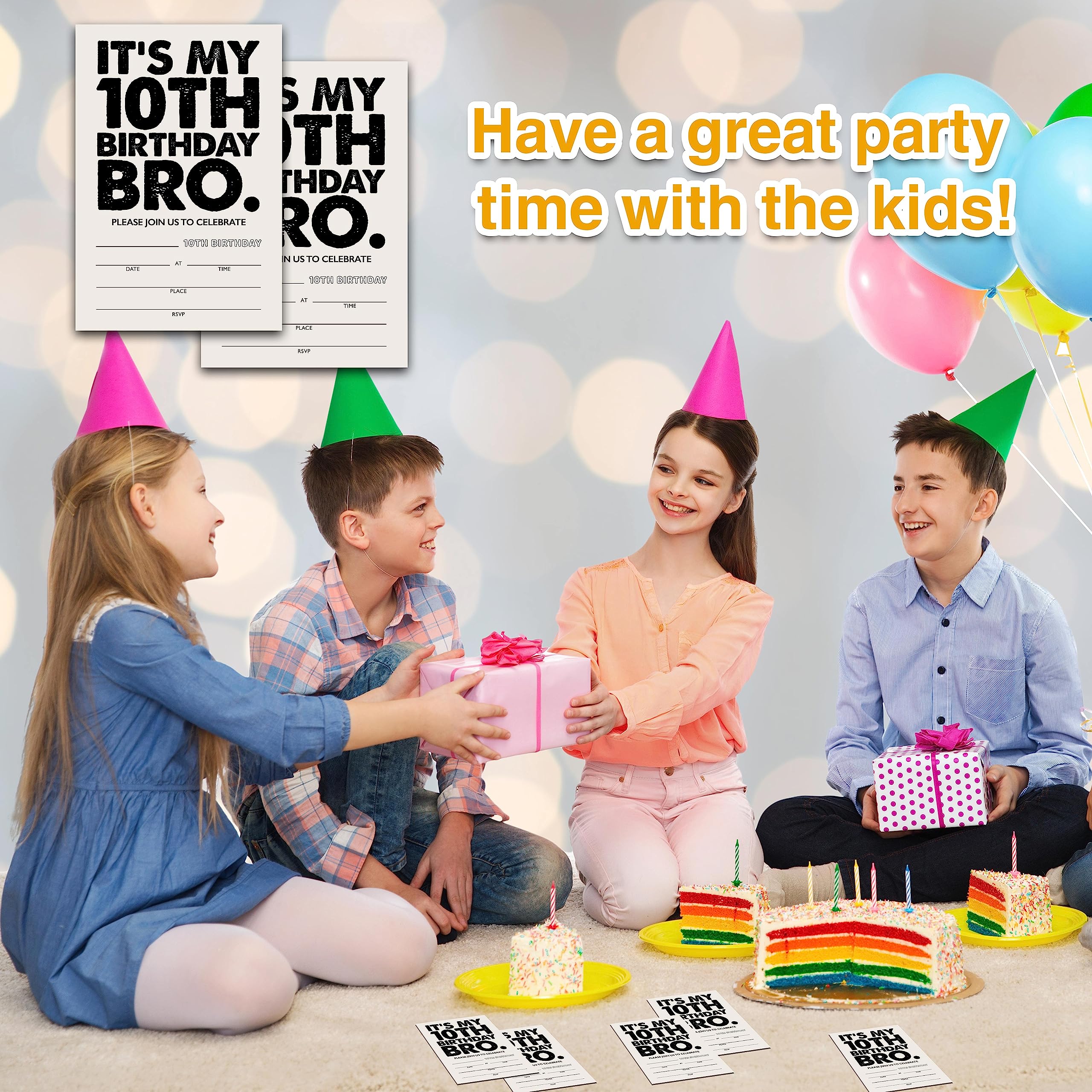 YSTEP It's My 10th Birthday Party Invitations, 20 Invite Cards with Envelopes, 4" x 6" Black and White Birthday Invites - C15