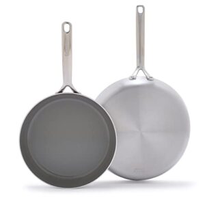 greenpan gp5 stainless steel 5-ply healthy ceramic nonstick 10" and 12" 2 piece frying pan skillet set, scratch resistant, induction, dishwasher & oven safe, pfas-free