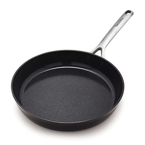 GreenPan GP5 Hard Anodized Healthy Ceramic Nonstick 12" Frying Pan Skillet, Heavy Gauge Scratch Resistant, Stay Flat Surface, Induction, Mirror Finish Handle, Oven Safe, PFAS-Free, Black