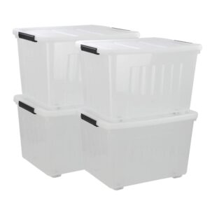 dehouse 70 l large clear storage boxes, 4-pack plastic storage box with lids and wheels