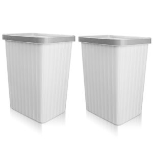 eooch 2 gallon slim trash can with pressing ring, plastic wastebasket garbage container bin for bathroom, kitchen, bedroom, office,2 pack(white+white)