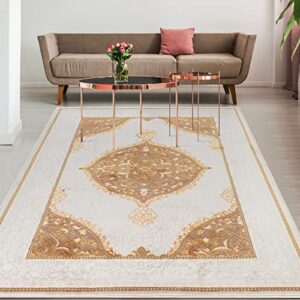 antep rugs babil gold 8x10 oriental bordered high low textured traditional indoor area rug, beige gold, 7'10" x 10'