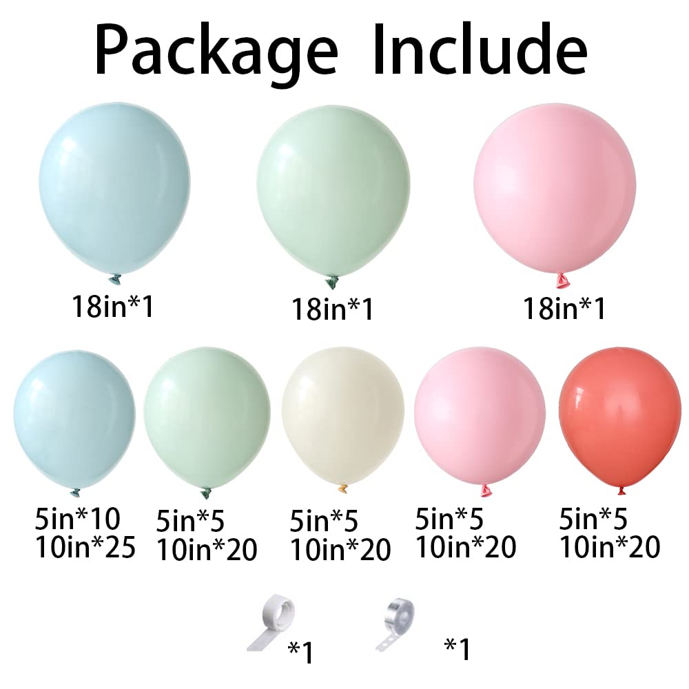 140PCS Dusty Green Pink Balloon Garland Arch Kit Retro Pink Mist Green Blue Haze Ivory Cream White Pastel Pink Balloons for Boho Baby Bridal Shower Wedding Birthday Party Decorations