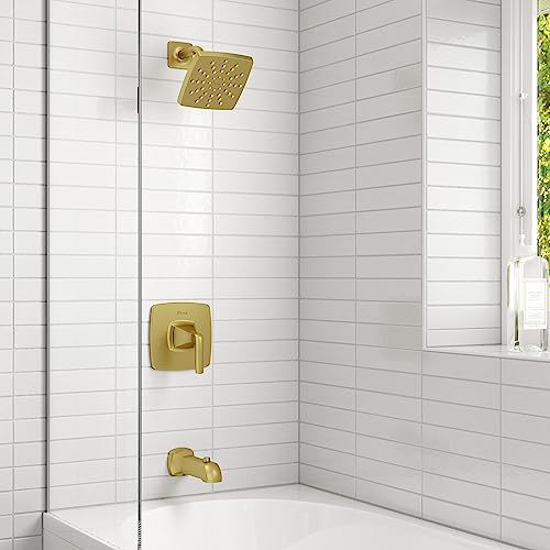 Pfister Bruxie Tub & Shower Trim Kit, Valve and Cartridge Included, 1-Handle, Brushed Gold Finish, 8P8WS2BIESBG