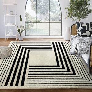 abani geometric beige/black area rug -6'x9' - modern 3d lines design - deco collection - easy to clean - durable for high traffic areas - bedroom, office & kitchen - medium pile