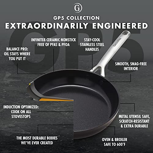 GreenPan GP5 Hard Anodized Healthy Ceramic Nonstick 12" Frying Pan Skillet, Heavy Gauge Scratch Resistant, Stay Flat Surface, Induction, Mirror Finish Handle, Oven Safe, PFAS-Free, Black