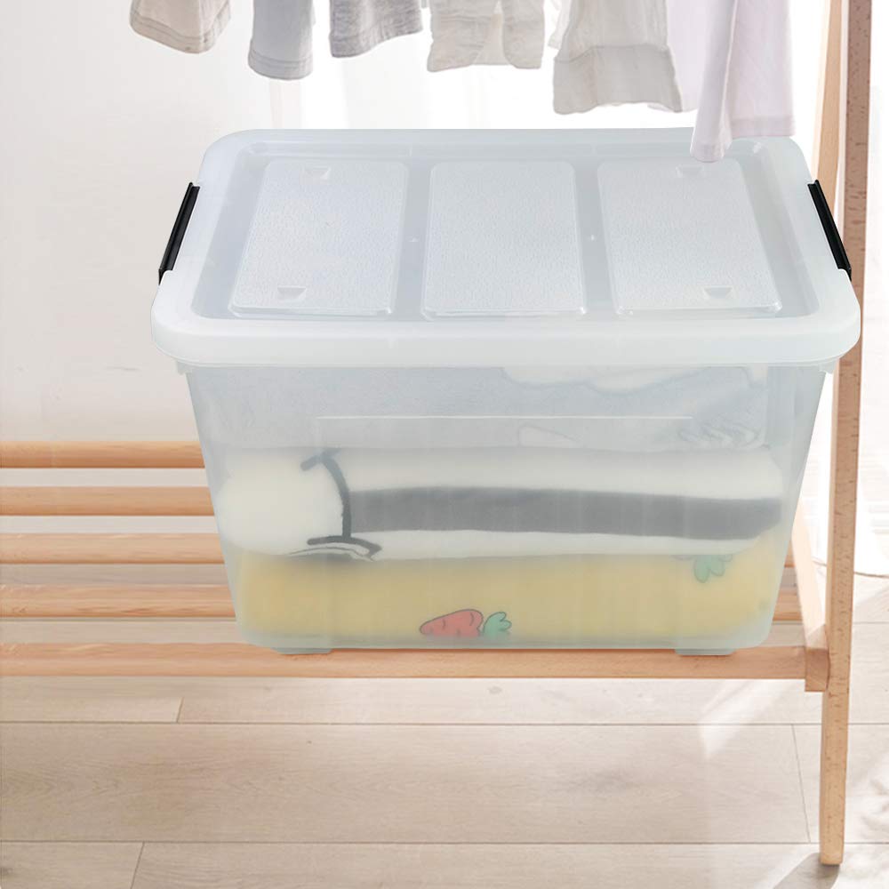 Dehouse 70 L Large Clear Storage Boxes, 4-Pack Plastic Storage Box with Lids and Wheels