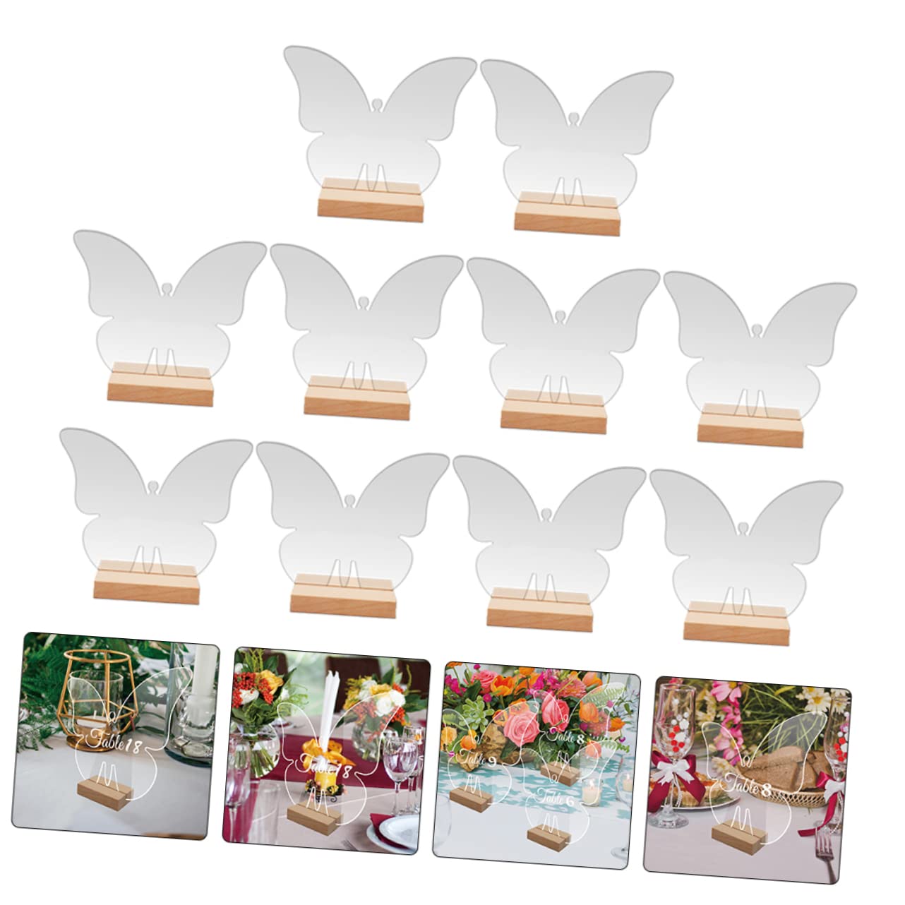 FUNOMOCYA 10 Sets Butterfly seat card DIY arch acrylic sign acrylic place cards holder wedding desk sign acrylic table numbers Clear Butterfly Acrylic sign digital sign Clip banquet blank