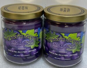 smoke odor exterminator 13oz jar candle, groovn grape two pack.