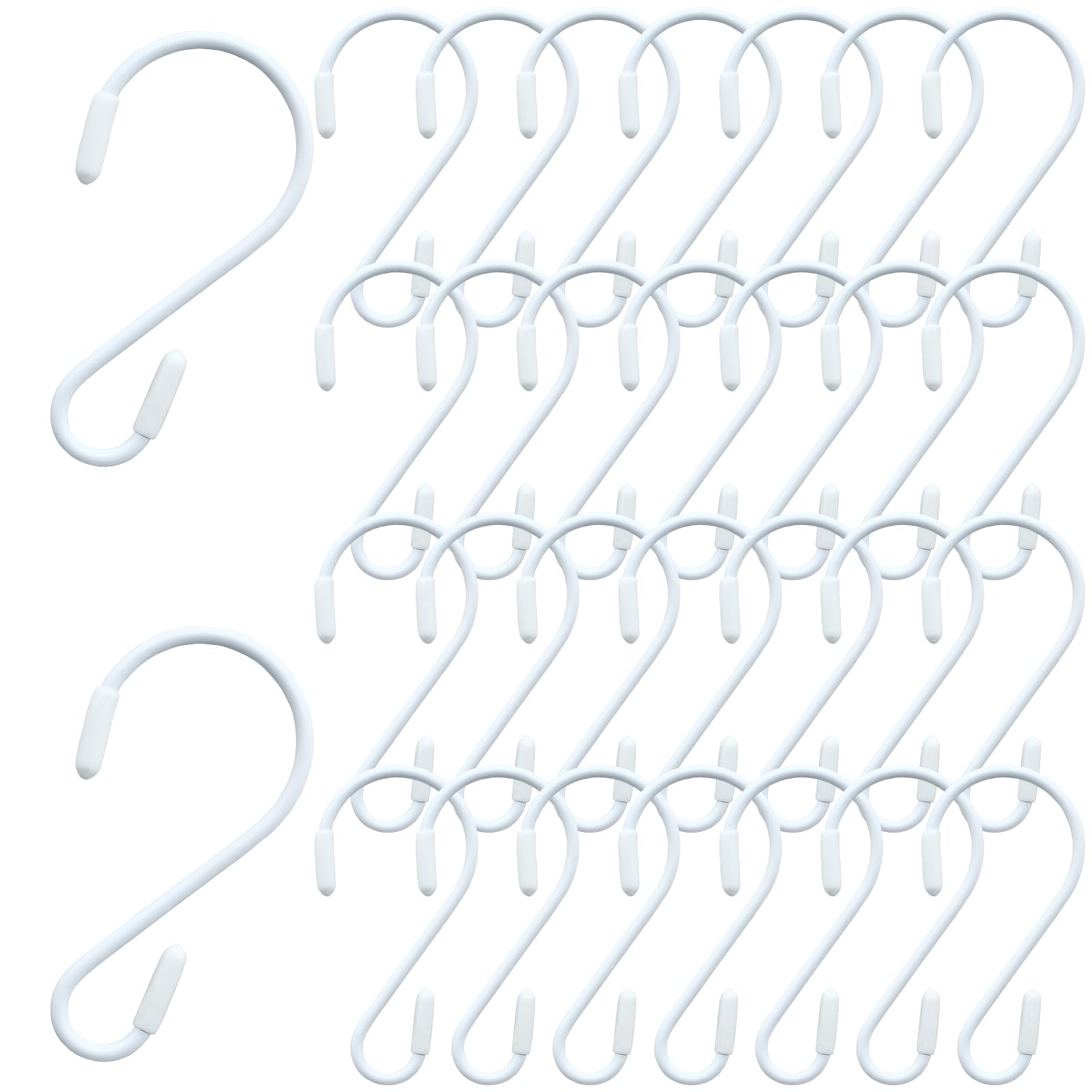 Hitefu 30PCS White S Hooks for Hanging, 3.15 Inch Stainless Steel S Shaped Hooks, Rubber Coated S Hooks for Hanging Plants, Clothes, Jeans, Towels, Pot, Pan, Cups