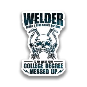 welder welding vinyl decal sticker - for toolboxes, lockers, cars, trucks, windows, laptops, cups and more - 5 inches at largest point (welder high school diploma)