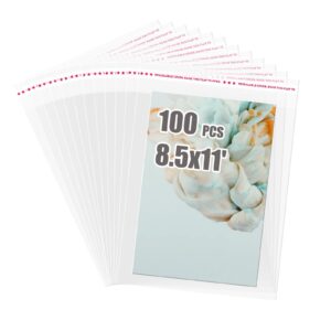 egofine self sealing cellophane bags 100 pcs clear resealable sleeves bags for 8.5x11 photo mats (bag size:8.67x11.02 inches for 8.5x11 mats)