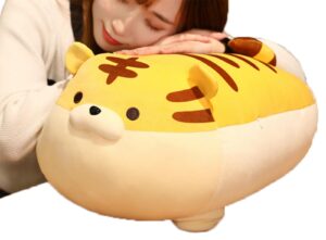 tongsong 16 inch soft yellow tiger plush hugging pillow cute stuffed tiger animal plushies tiger doll toy kids stuffed animals tiger plush toys for birthday, valentine (orange)