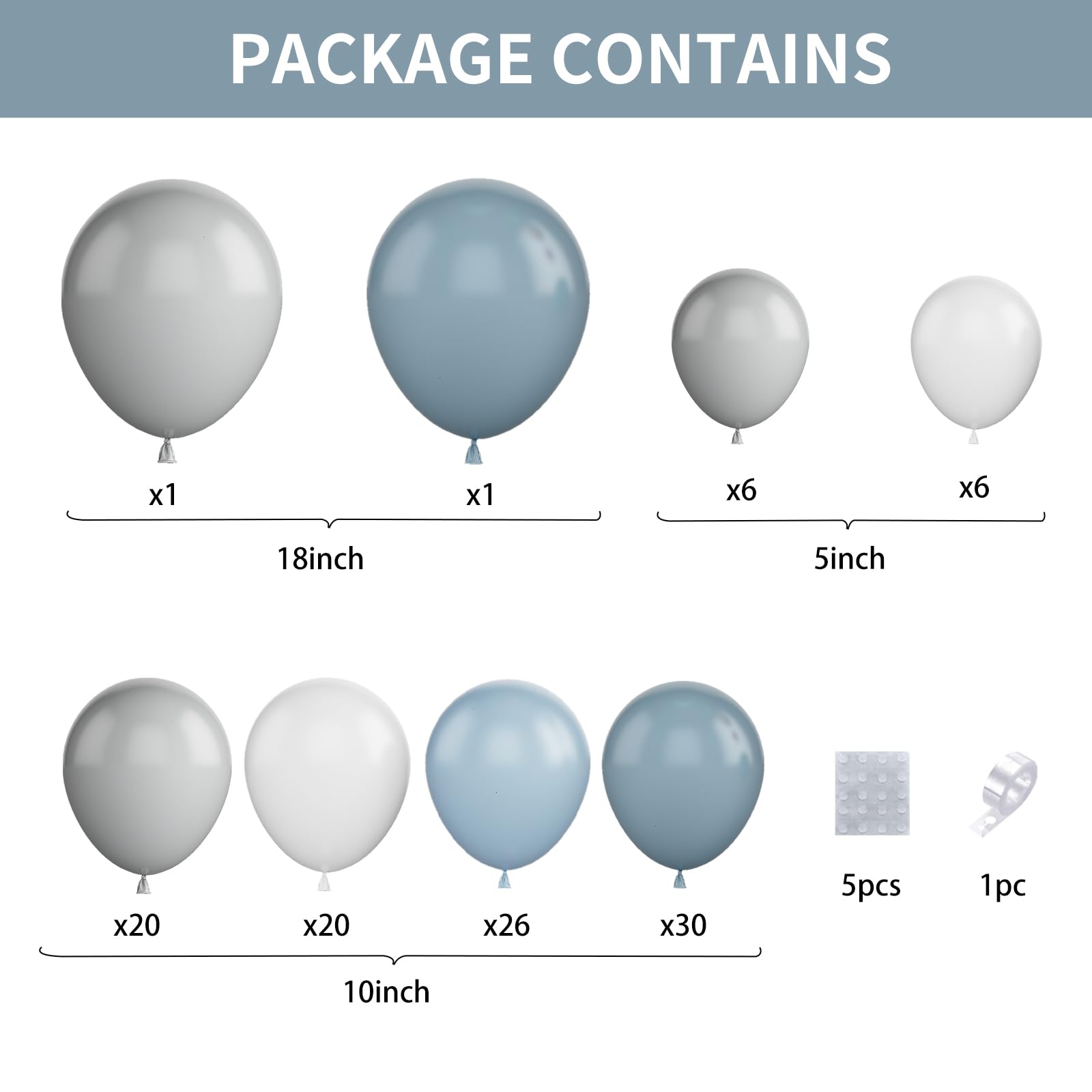 Dusty Blue Balloon Arch Kit, Dusty Blue Grey White Balloon Garland Kit, Latex Birthday Party Balloons DIY Balloons Arch For Birthday Wedding Baby Shower Graduation Party Decorations