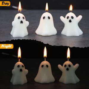 21 PCS Halloween Ghost Candles Spooky Candles White Floating Candles Halloween Decorative Tabletop Candle White Dripless Wax Burning Candles for Halloween Party