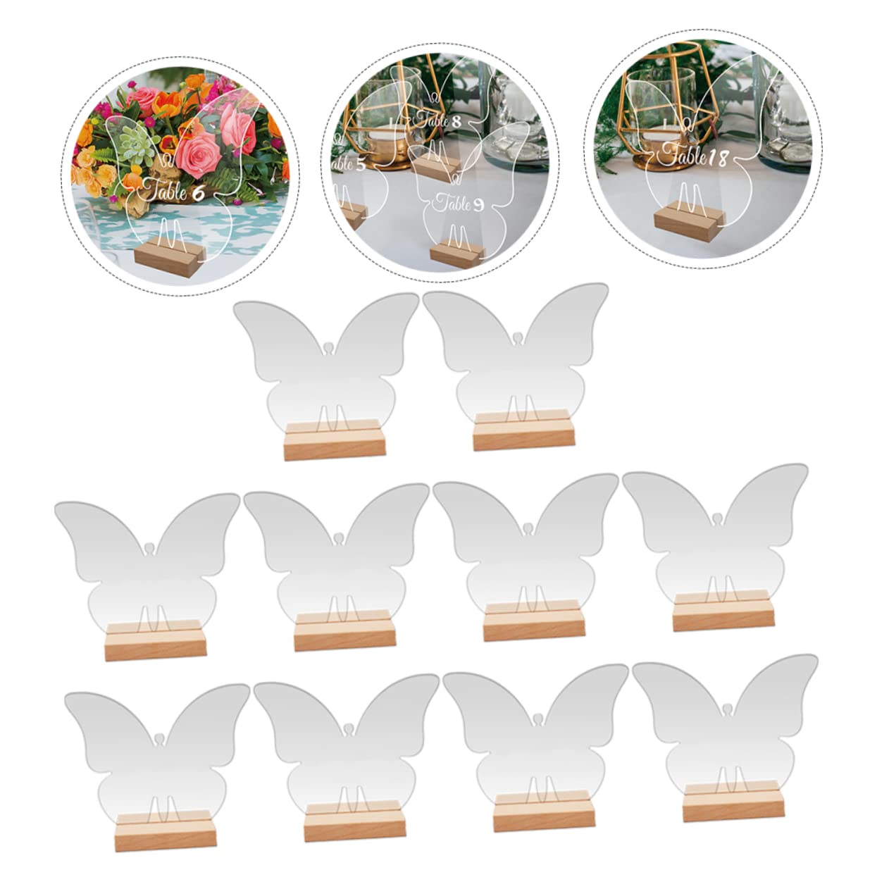 FUNOMOCYA 10 Sets Butterfly seat card DIY arch acrylic sign acrylic place cards holder wedding desk sign acrylic table numbers Clear Butterfly Acrylic sign digital sign Clip banquet blank