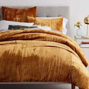 treen art crushed gold velvet duvet cover set super king plus size 3 pieces, 1 duvet cover 120 x 98 inches with zipper closure with 2 pillow cases, bedding set, comforter not included