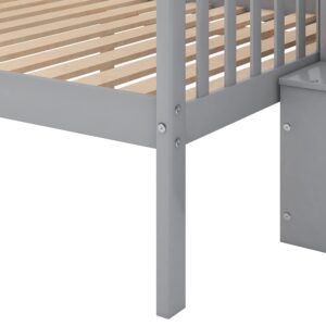 Harper & Bright Designs Twin Over Full Bunk Beds with Stairs, Wood Bunk Bed with Storage and Guard Rails,Bunk Beds Twin Over Full Size for Kids, Bedroom, Dorm, Teens, Adults, Grey