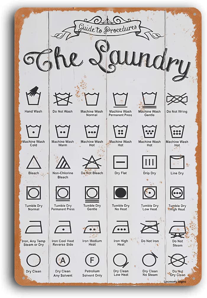 Locmorly Aluminum Sign, Laundry Symbols Guide Sign, 8x12 Inch, Guide Plaque for Laundry Room Decor