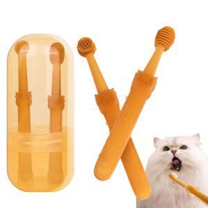 2pcs small dog & cat toothbrush kit with storage box, soft silicone cat dog tooth brushing kit, tongue cleaner for pet tooth brushing | easy to handle | deep clean for toothbrush for dogs small breed