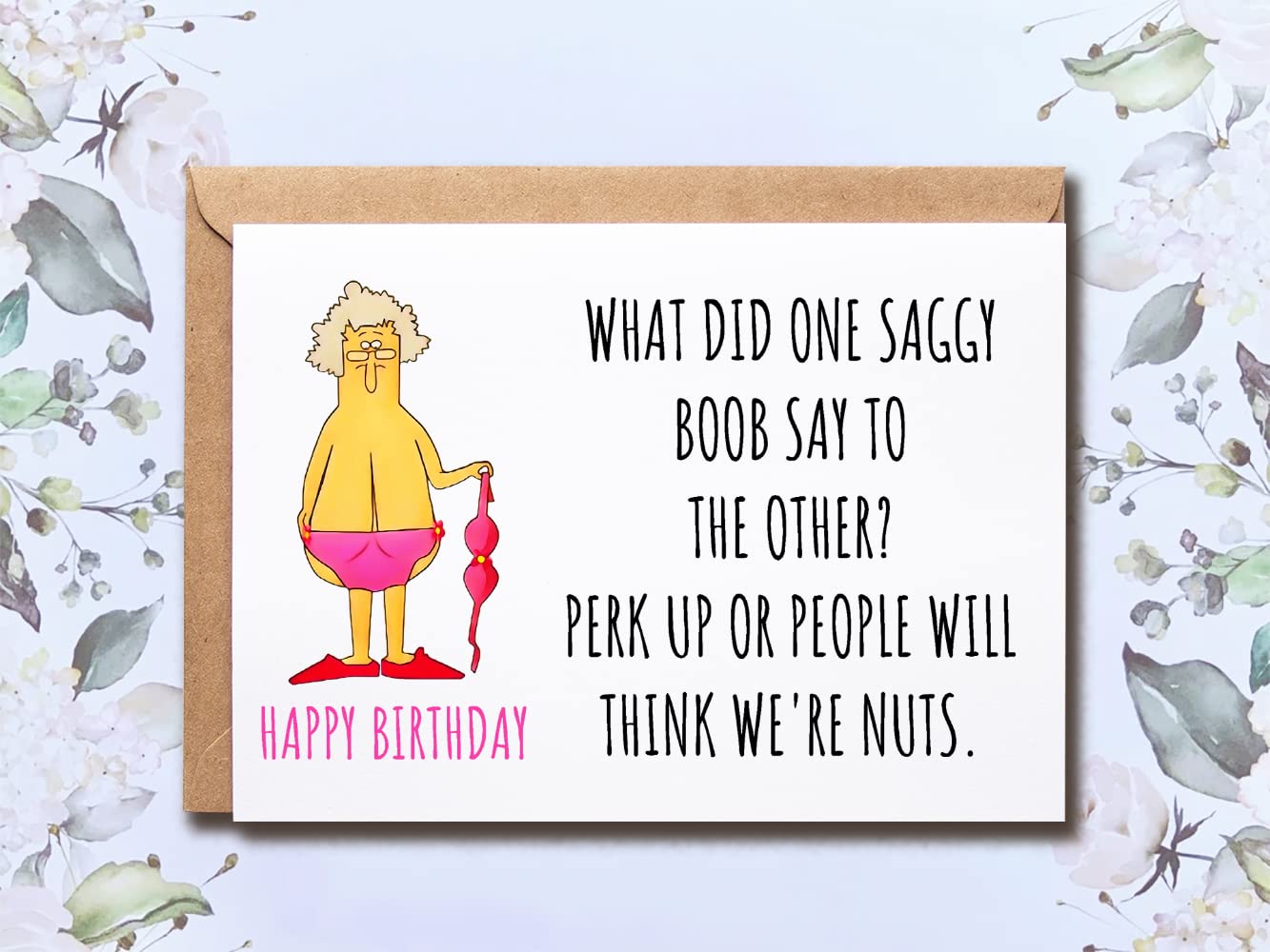 NTVShop What Did One Saggy Boob Say To The Other - Hilarious Birthday Card For Her - Rude Birthday Card For Woman - Happy 50Th 60Th 70Th