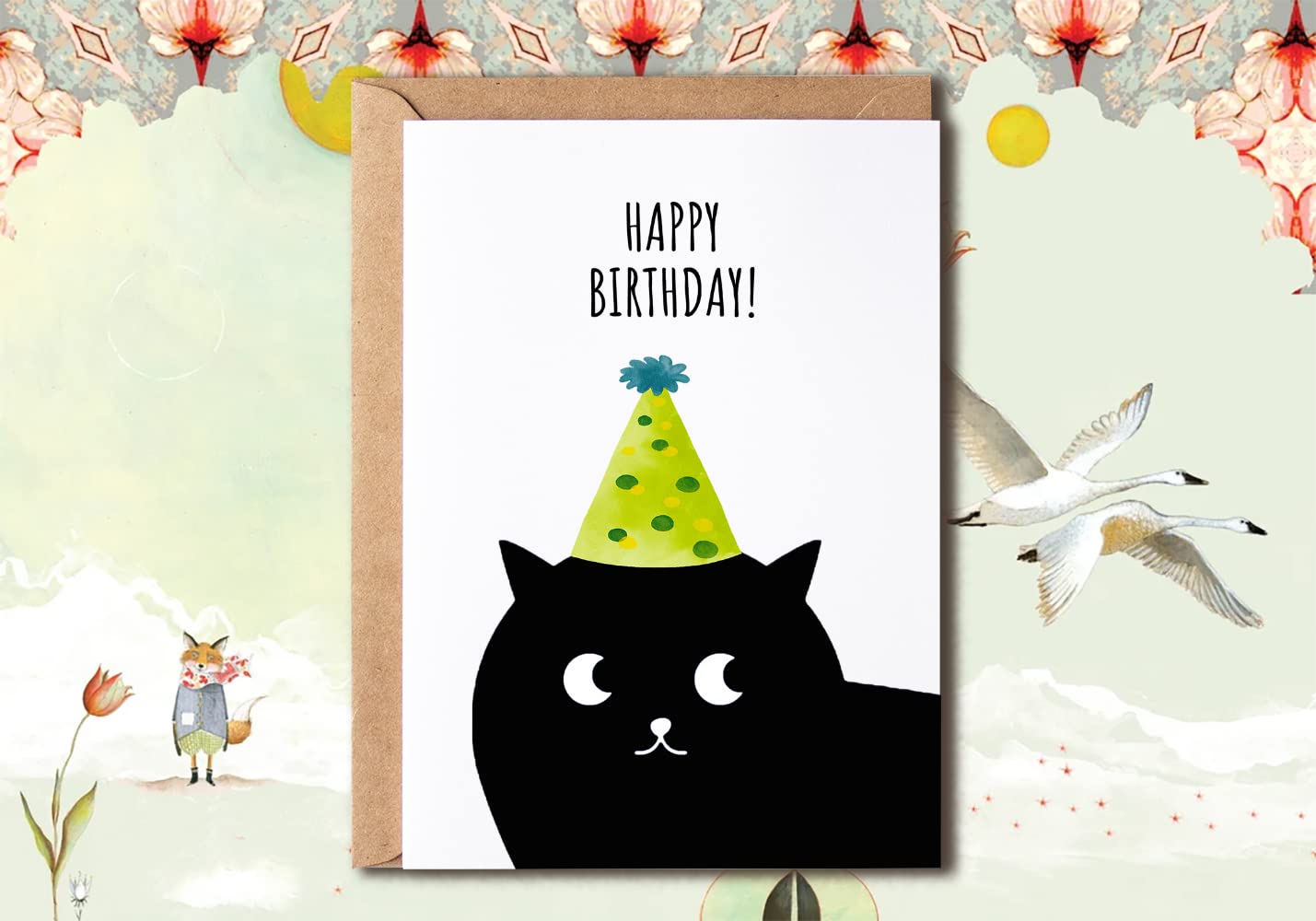 NTVShop Happy Birthday Greeting Card For Cat Lovers - Cute Black Cat Birthday Card - Lovely Birthday Card - Black Cat Card