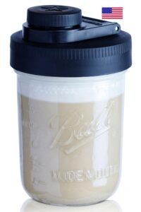 brewing america creamer jar with pouring lid, 1 pint (16 oz) wide mouth ball mason jar with black pour lid, for milk, sugar, and cream, 1-pack (black)