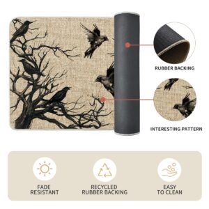 Artoid Mode Crows Tree Branches Halloween Kitchen Mats Set of 2, Home Decor Low-Profile Kitchen Rugs for Floor - 17x29 and 17x47 Inch