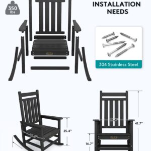 SERWALL Outdoor Rocking Chair Set of 2, HDPE Rocking Chairs for Adult, Black