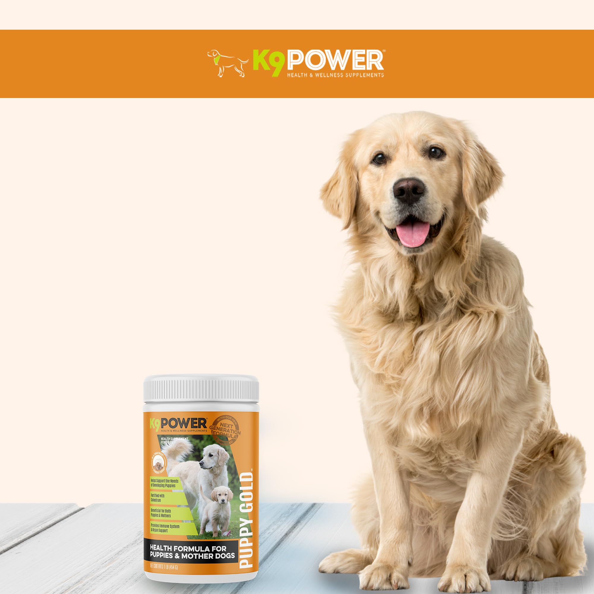 K9 Power Puppy Gold 1 lb - Supplement for Growing Puppies & Nursing Mothers - Essential Nutrients for Healthy Growth & Development - 45 Scoops