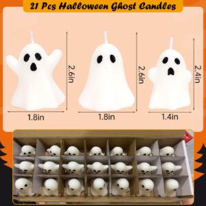 21 PCS Halloween Ghost Candles Spooky Candles White Floating Candles Halloween Decorative Tabletop Candle White Dripless Wax Burning Candles for Halloween Party