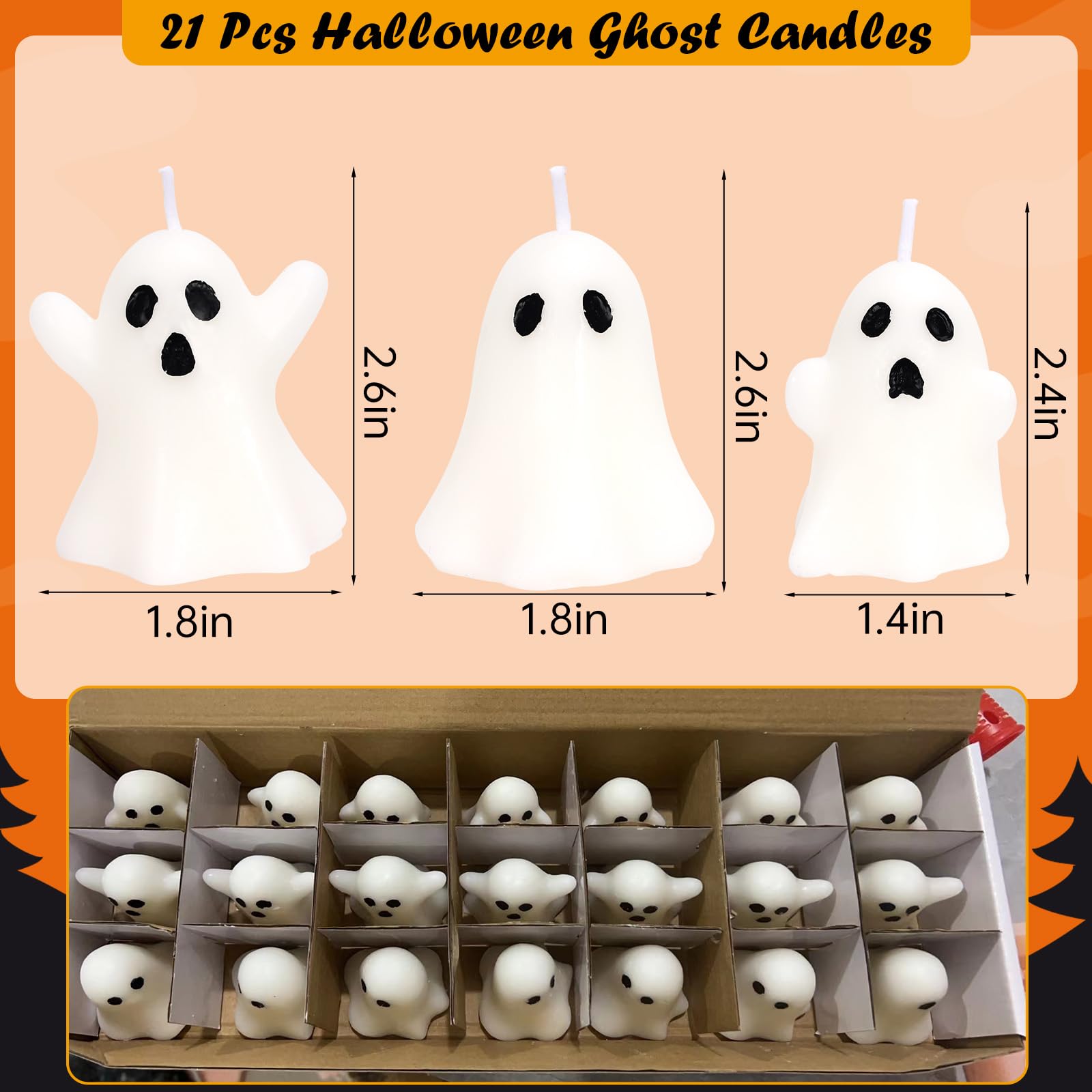 21 PCS Halloween Ghost Candles Spooky Candles White Floating Candles Halloween Decorative Tabletop Candle White Dripless Wax Burning Candles for Halloween Party