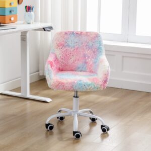 HEAH-YO Swivel Kids Chair with Wheels, Adjustable Kids Desk Chair with Armrest and Back, Cute Faux Fur Kids Study Chairs for Boys and Girls, Light Multi-Colour