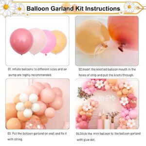 Daisy Balloon Garland Pink Blush Pastel Orange White Balloons with Flower Clips Rose Gold Confetti Balloon Arch Kit for Boho Daisy Baby Shower Party Decorations