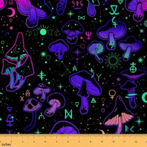 castle fairy cartoon mushroom fabric by the yard neon light starry galaxy boho moon fabric for sewing lovers cute hippie gradient plants decor fabric for diy upholstery and home accents 1 yard