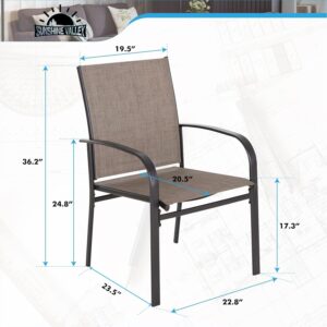 SUNSHINE VALLEY 8 Piece Patio Chairs, Outdoor Dining Chairs for 8,Garden Backyard Lawn Yard Furniture, Brown Stable Patio Dining Chairs Steel Frame with Textilene Fabric Chairs.