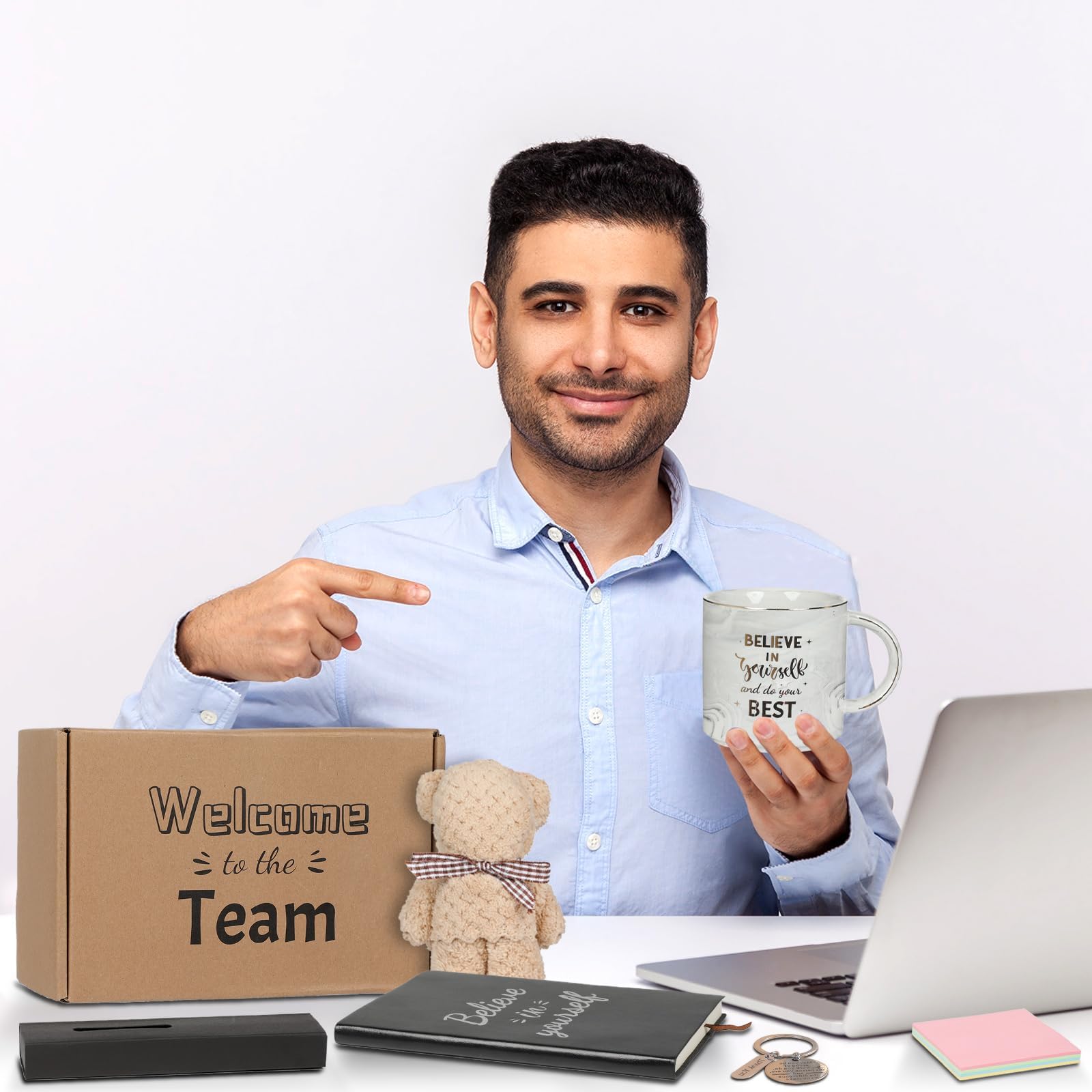 New Employee Welcome To The Team Gift Sets Employee Appreciation Gift Sets Includes Coffee Mug Greeting Card Key Chain Multifunctional Pen Notebook Note Towel Christmas Appreciation Gift for Worker