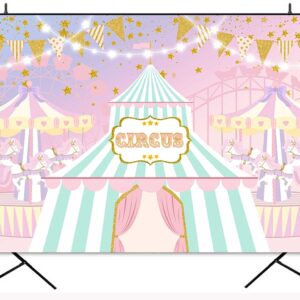 Ayayiya Pink Circus Backdrop for Girl Pastel Carnival Carousel Birthday Party Decorations Big Top Tent Ferris Wheel Photography Background Sweet Baby Shower Cake Table Banner Photo Booth Props 7x5ft