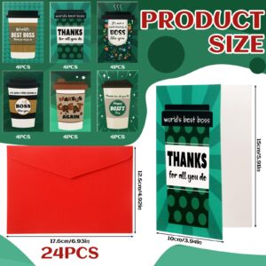 Kosiz 24 Pack Boss's Day Cards Happy Boss's Day Card with Envelopes Coffee Greeting Cards Gifts for Leader Cute Card Birthday Card Gifts